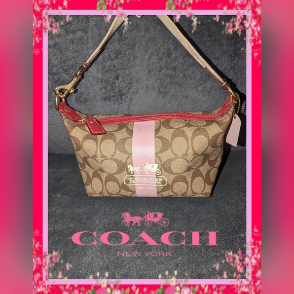 Coach | Bags | Coach Heritage Signature Carriage Logo Beige Pink ...